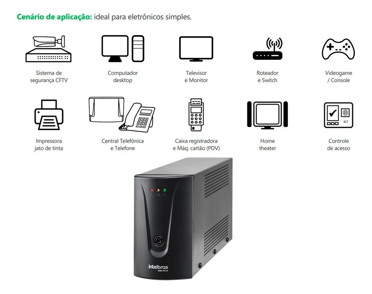 Nobreak Intelbras Xnb 720Va Entrada Bivolt Saída 120v Computador Notebook Video Game Cftv ...