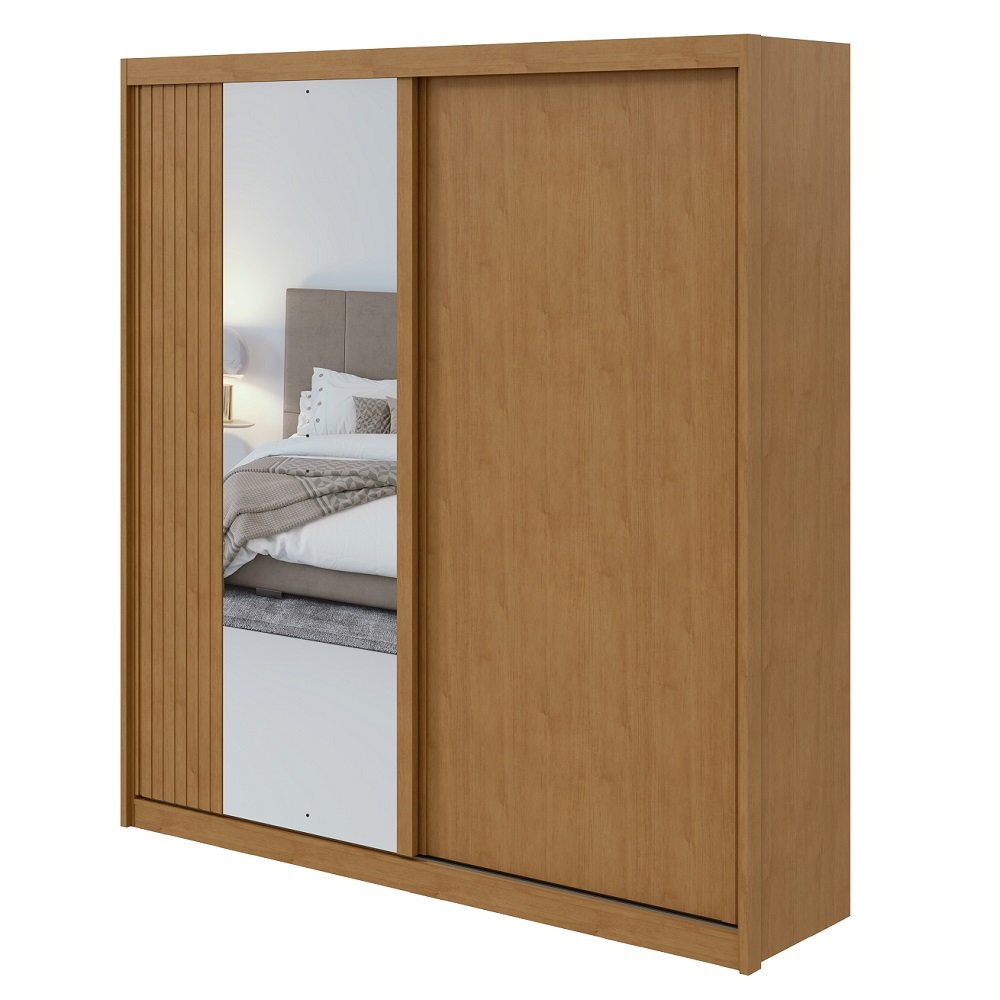 Roupeiro Casal 2 Portas 4 Gavetas Velaris Com Espelho Amêndoa Clean ...