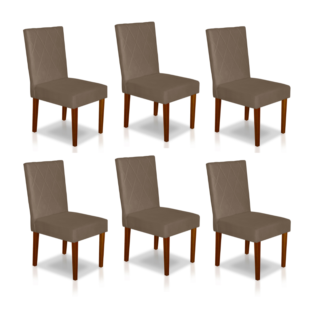 Kit 6 Cadeiras Sala de Jantar Estofadas Sophia Veludo Capuccino (Liz Maria Decor) | MadeiraMadeira