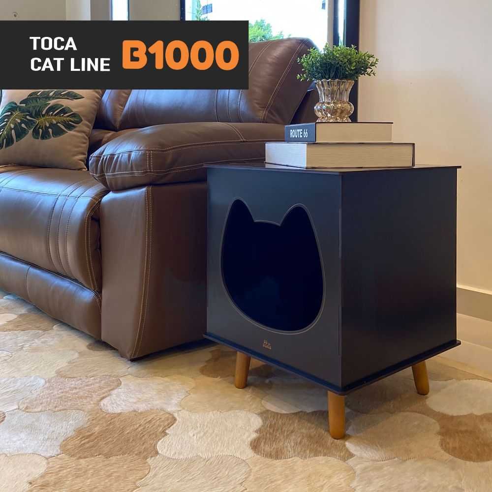 Casinha Toca Cat Line Pet Gato Premium MDF com Comedouro Inox Preto ...