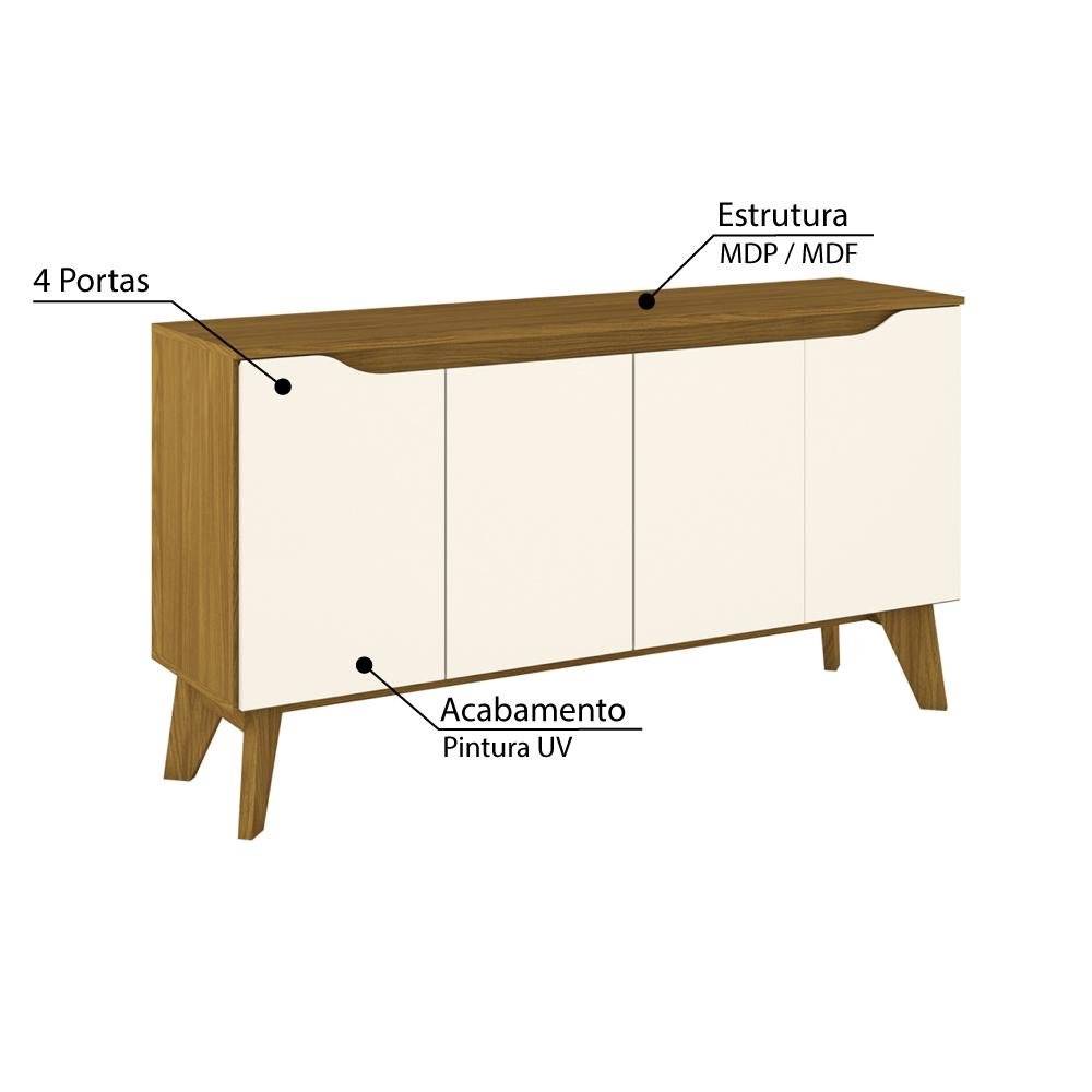 Buffet Quartzo com 4 Portas - Nature/Off White | MadeiraMadeira