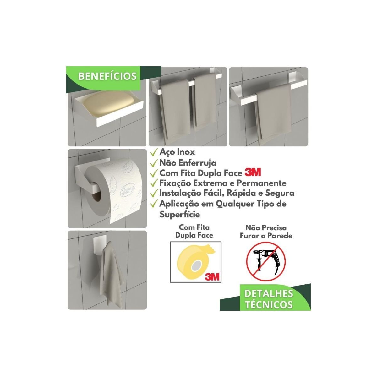 Kit de Acessórios para Banheiro Branco 5pcs F.master Slim Df ...