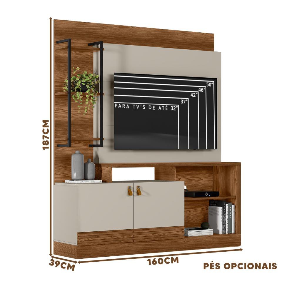 Rack Com Painel TV 50 Polegadas 2 Portas Freijó Off White Martim Shop ...