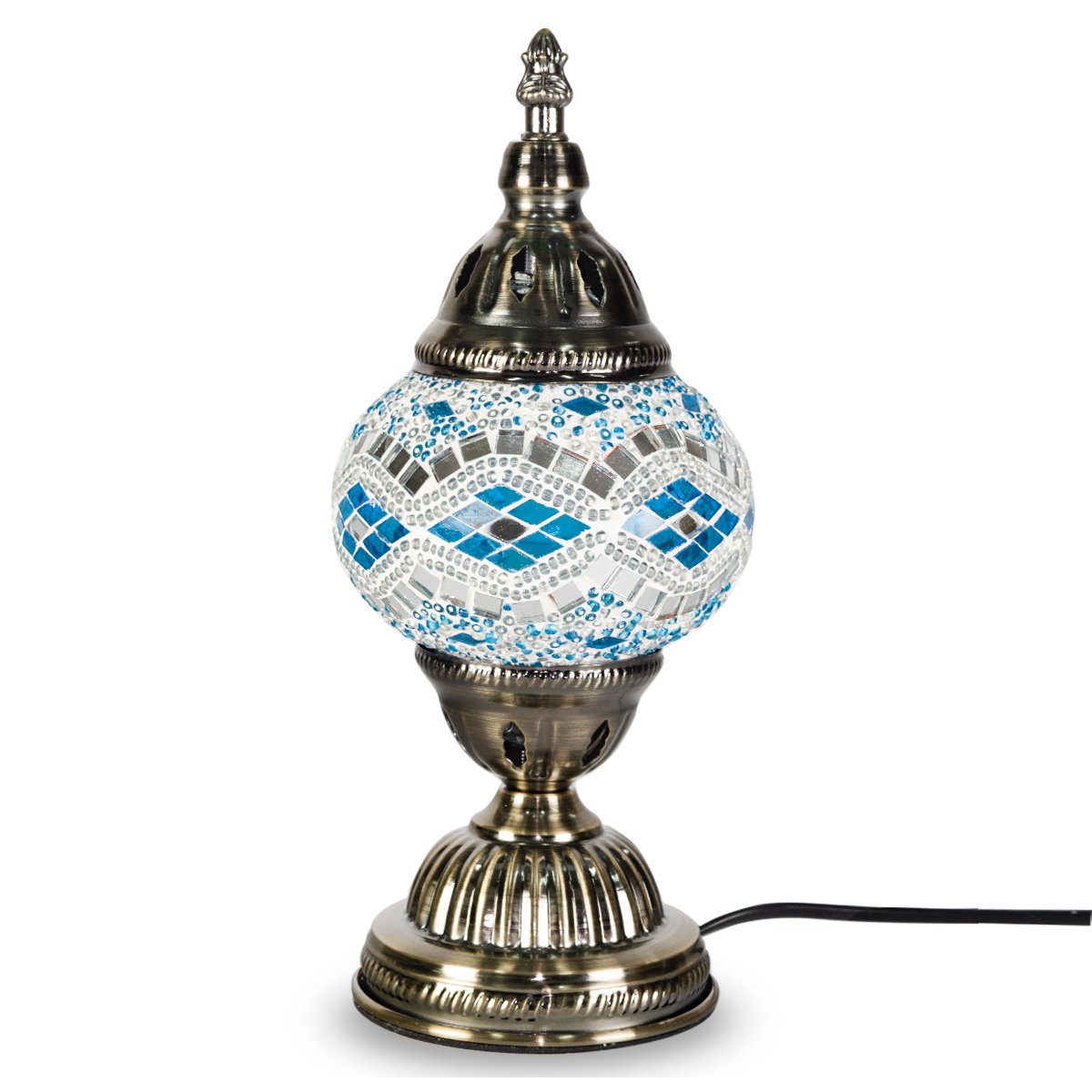 Luminária Abajur Turco Mosaico Vidro Azul 29cm Altura | MadeiraMadeira