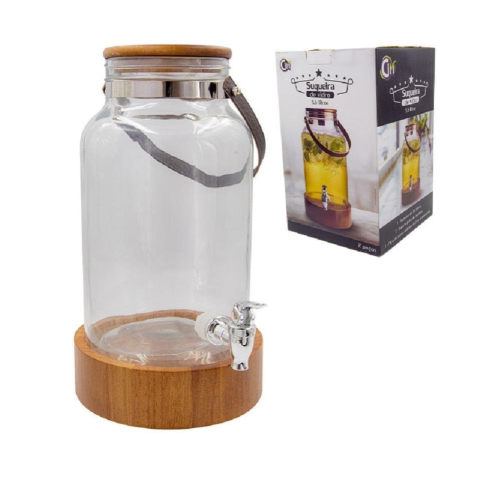 SUQUEIRA DE VIDRO COM SUPORTE DE MADEIRA ALÇA SINTETICA DISPENSER ...