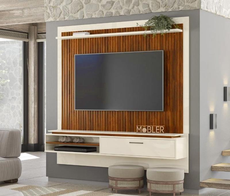 Estante Home Suspenso Metallic 1.8 para TV de até 75 Polegadas Cinamomo Mel / Off White - Mobler ...