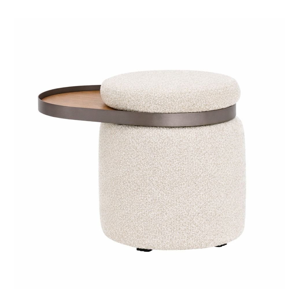 Puff Linen 1 Lugares com Mesa Auxiliar Aro Titânio Poliéster Bouclé Off ...