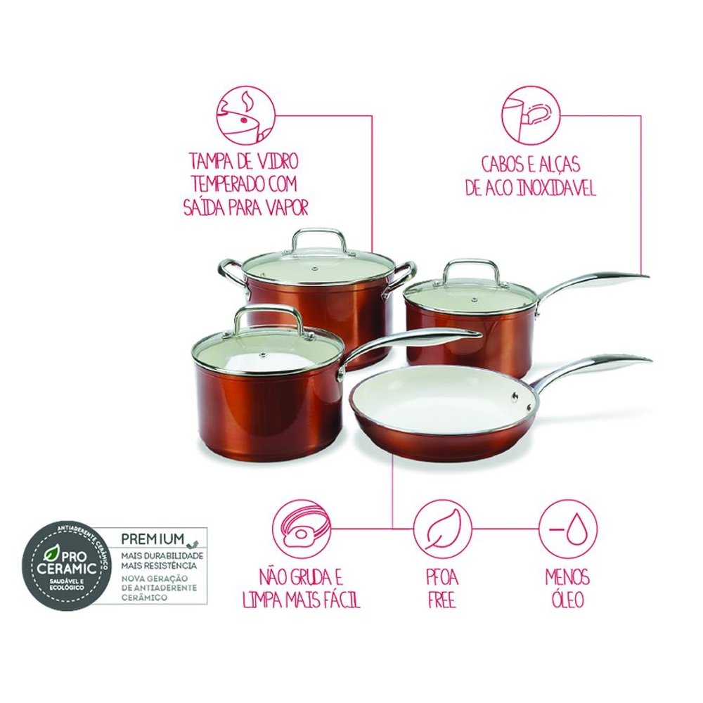 JOGO DE PANELAS 4 PEÇAS CERAMIC LIFE UNIQUE CARAMELO | MadeiraMadeira