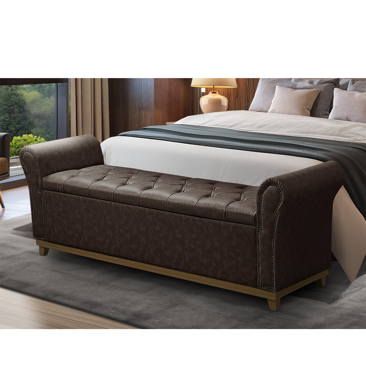 Baú de Madeira Pé de Cama Box King Size Couro Sintético:1825 ...