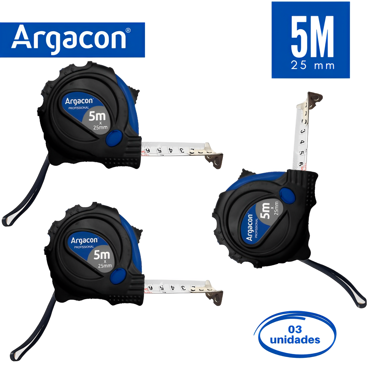 Trena Aço Fita Metálica Profissional 5m com Trava Kit 3 Unid ...