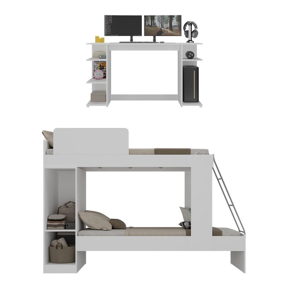 Conjunto Quarto Beliche e Mesa Gamer Multimóveis MP4113 Branco ...