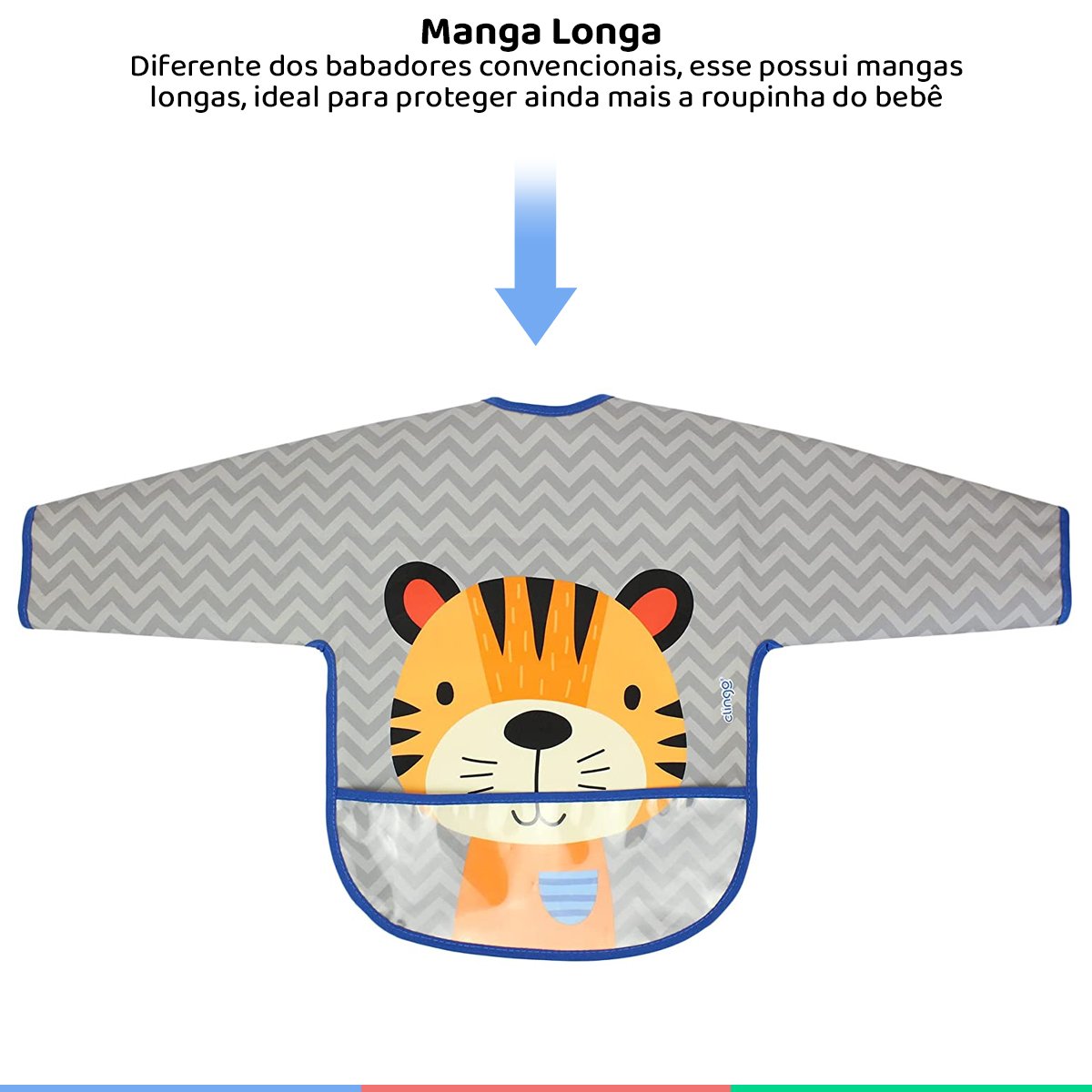 Babador Impermeável Para Bebê Com Bolso Coletor Infantil Manga Longa ...