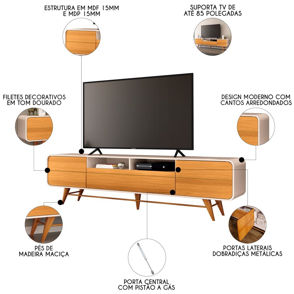 Rack para Sala Bancada de Tv 85 Pol 220cm Época Off/cinamomo - Hb ...