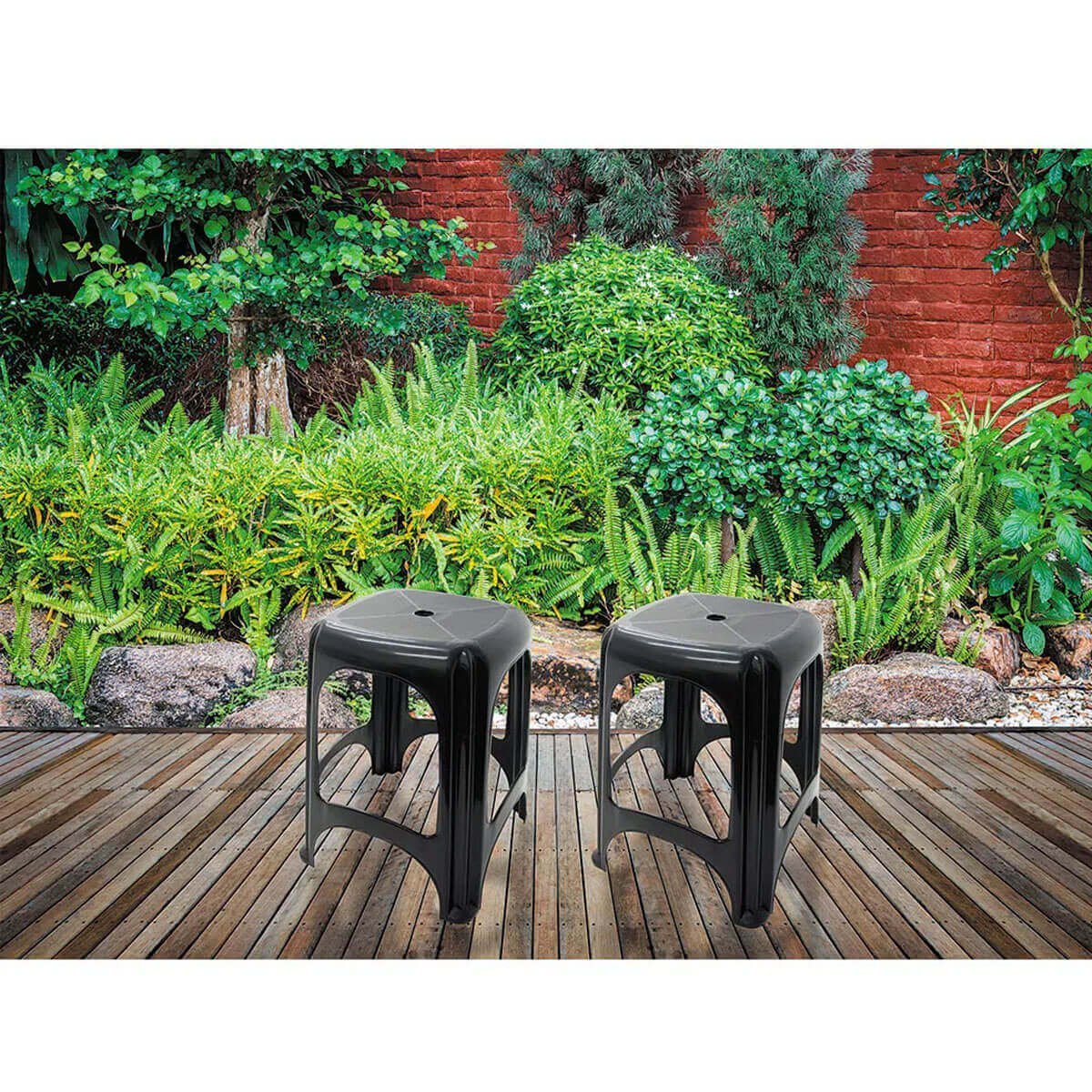 Kit 3 Banquetas Tramontina Preta Plástico Niterói ECO Banco Empilhável Compacto Portátil ...