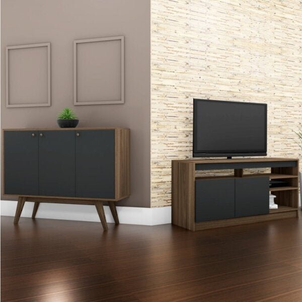 Conjunto Rack para TV até 48 Polegadas 2 Portas e Aparador 3 Portas Blend Estilare | MadeiraMadeira