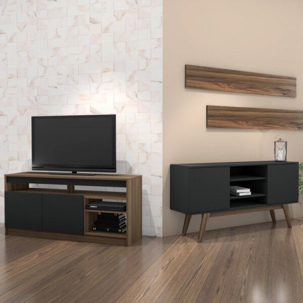 Conjunto Rack para TV até 65 Polegadas 2 Portas 3 Nichos e Rack para TV ...