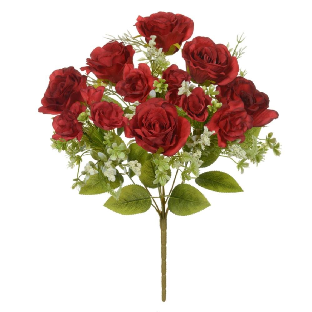 Buque Rosas Microp 15 Botoes Vermelho Outono 43cm Florarte | MadeiraMadeira