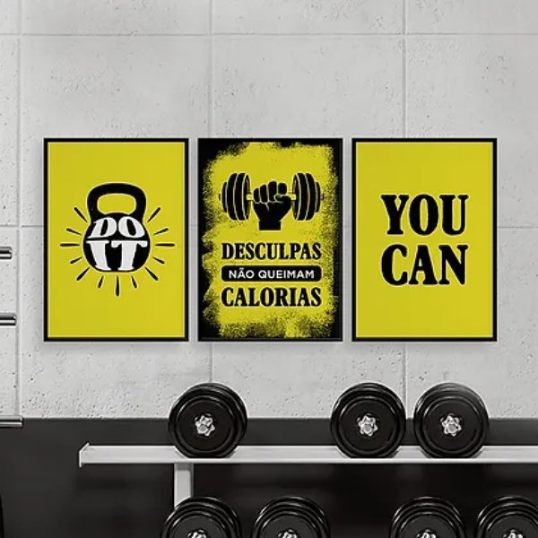 Kit 3 Quadros Crossfit You Can 45x34cm:Madeira preta | MadeiraMadeira