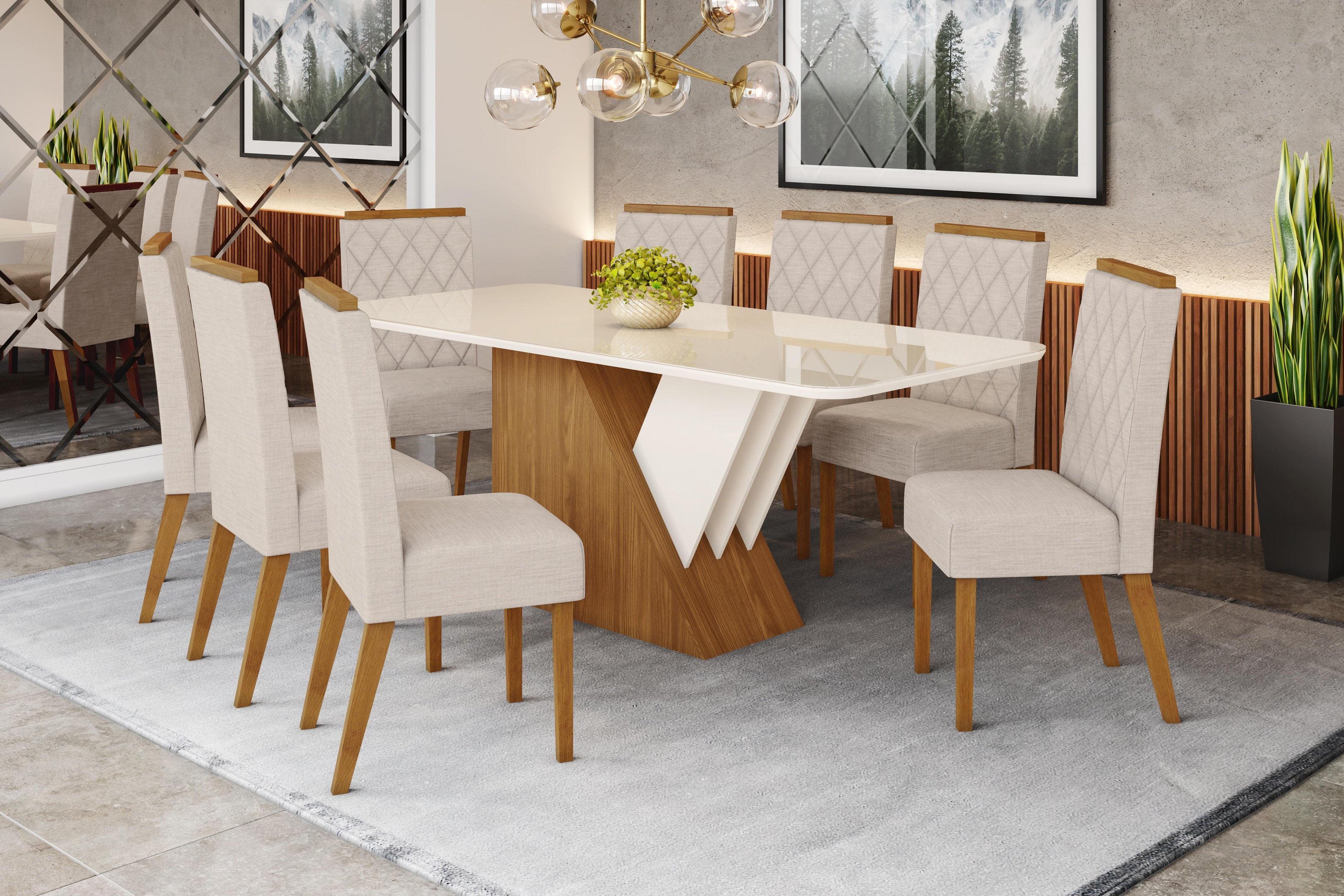 Mesa de Jantar Epic 200 C. Vidro 8 Cad. Nina Linho - Henn | MadeiraMadeira