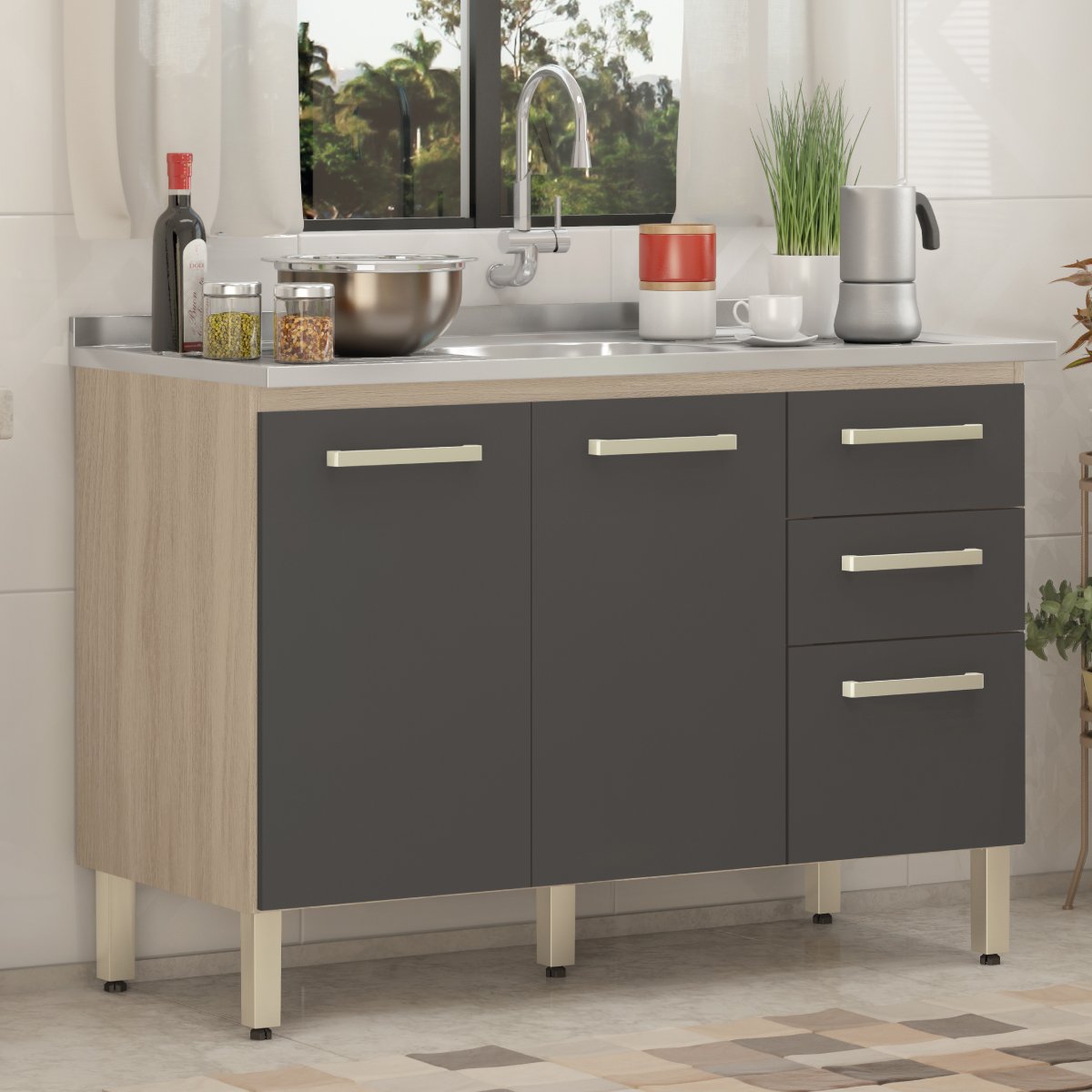 Balcão Cozinha 3 Portas 2 Gavetas sem Tampo Miss | MadeiraMadeira