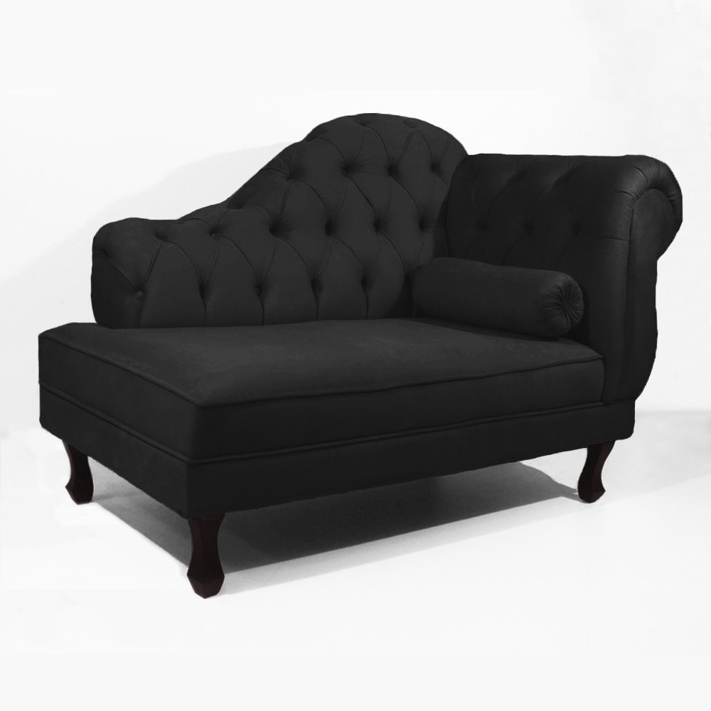 Recamier Sofá Divã Com Pés Retro 120X60 - Elã:Suede Preto | MadeiraMadeira