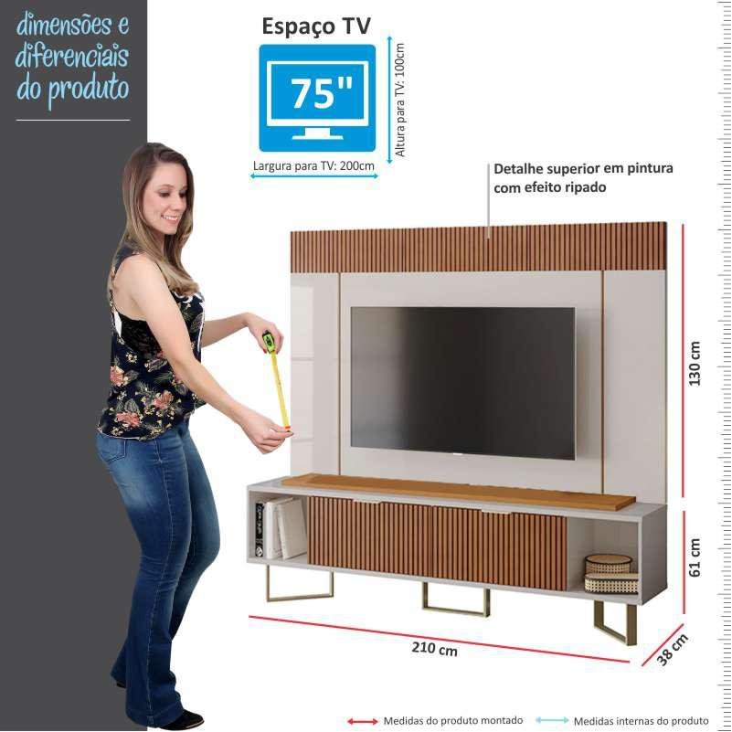 Rack Com Painel Para TV 75 Polegadas Sagary 2.1 EAX Móveis Off White ...