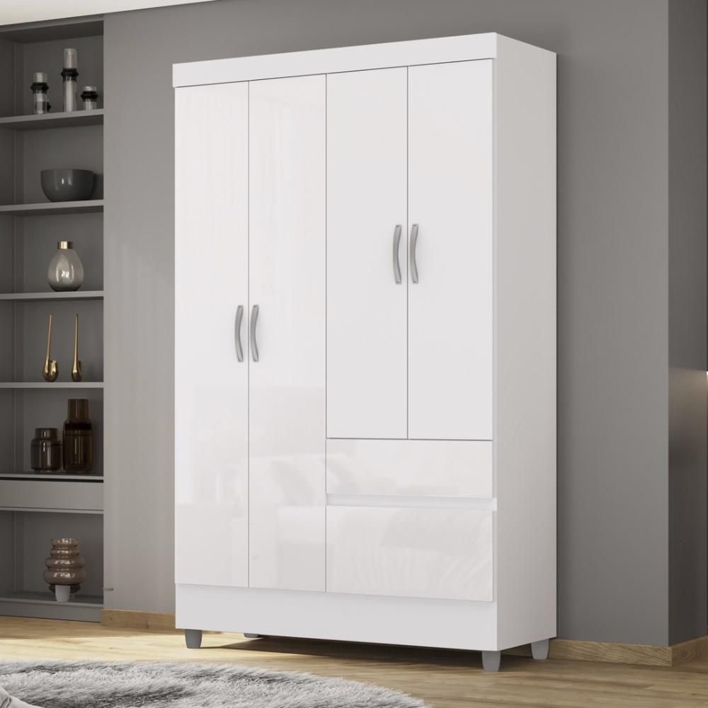 Guarda Roupa Solteiro 4 Portas 2 Gavetas Exemplar Plus - Branco/camarim ...