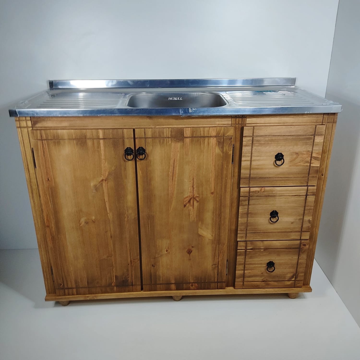 Balcão de Pia Rustico em Madeira com 3 Gavetas Cera Clara | MadeiraMadeira