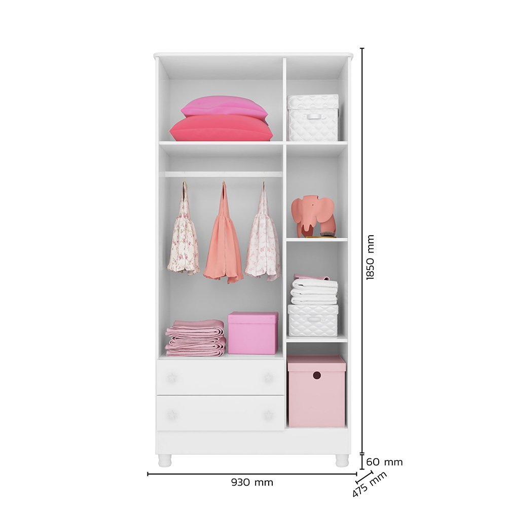 Guarda Roupa 3 Portas 2 Gavetas Doce Sonho Roupeiro Branco | MadeiraMadeira