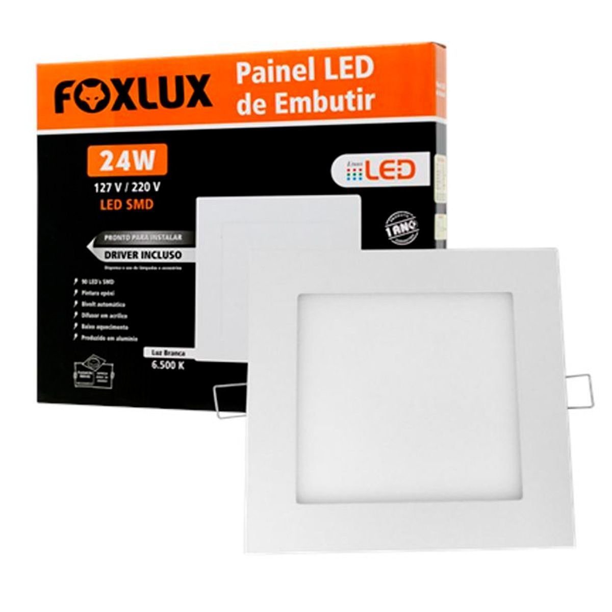 Kit 2 Painel Led Quadrado Sobrepor 24w 3000k Bivolt Foxlux | MadeiraMadeira