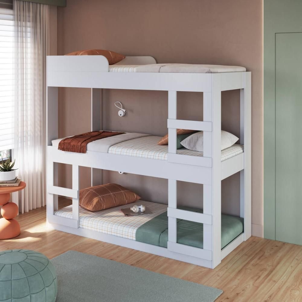 Cama Treliche Infantil 195cm X 184,5cm com Escada Lateral Cor:branco ...
