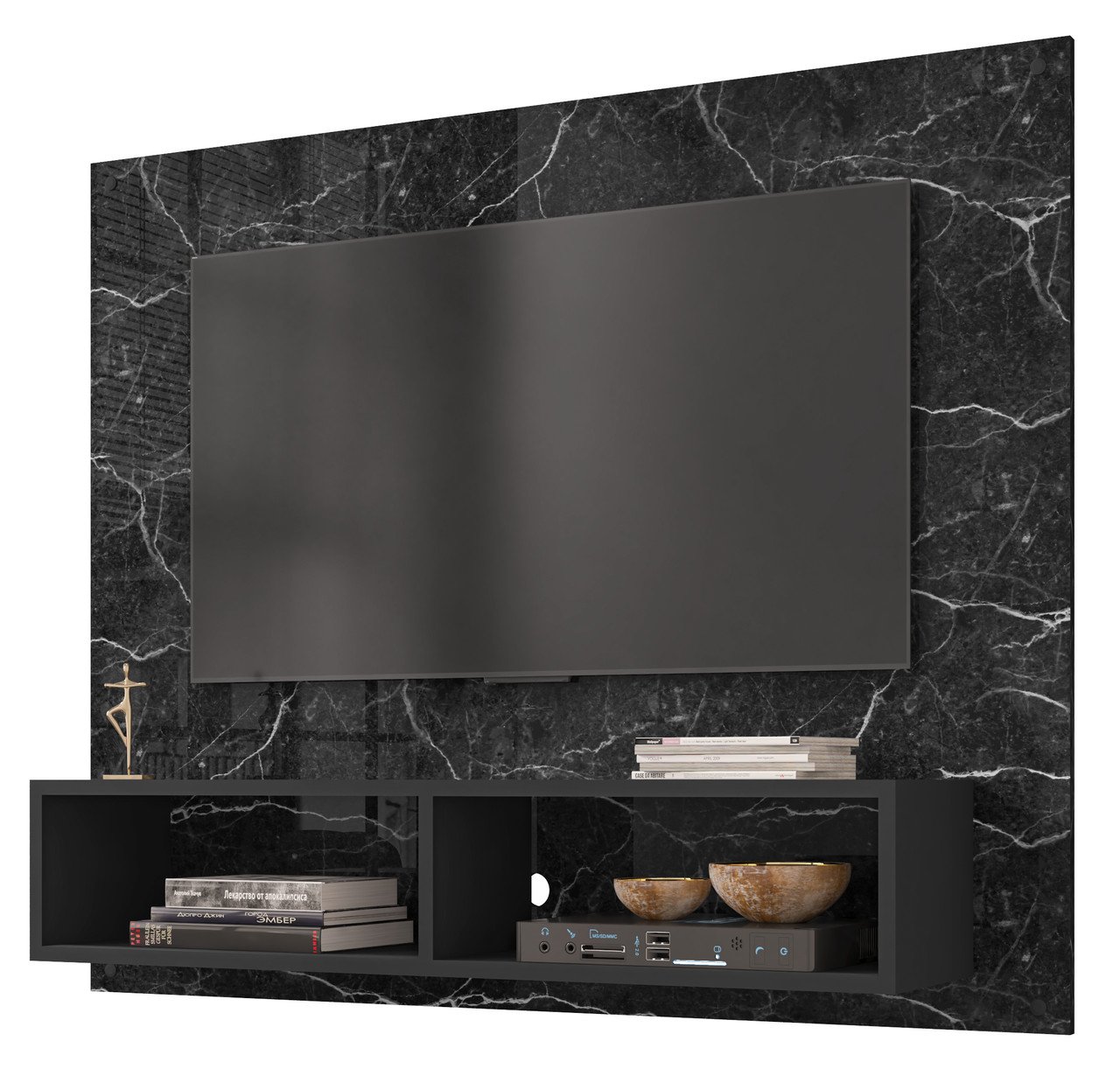 Painel para TV Viena 43 Polegadas Preto Marmorizado - Móveis Bechara ...