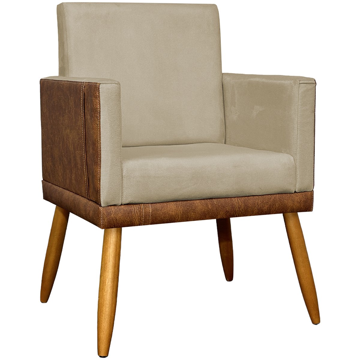 Poltrona Decorativa Moderna Lis Corino e Suede Cores Pé Palito 30 Cm Castanho | MadeiraMadeira