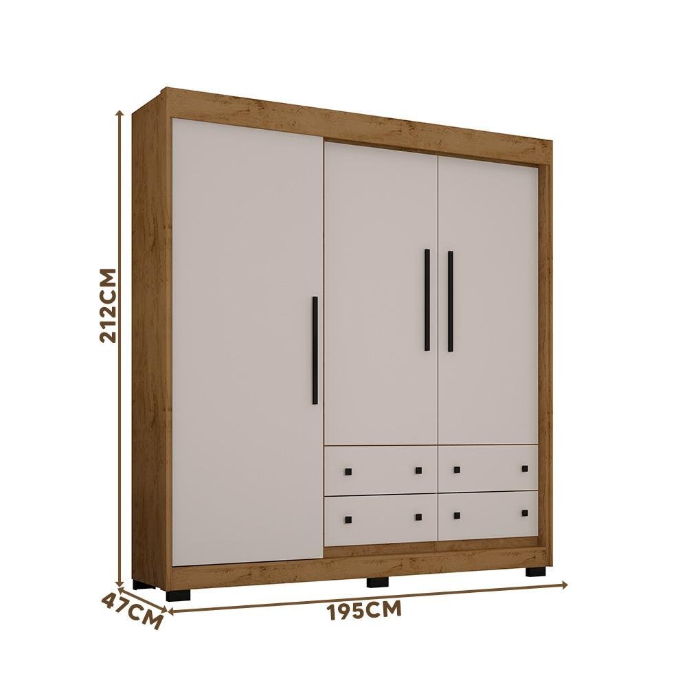 Guarda Roupa Solteiro Grande 3 Portas Freijó Baunilha COR2234-96 ...