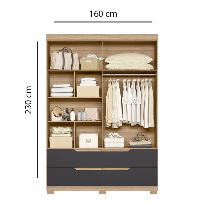 Guarda Roupa Doble Solteiro Nature/Titanium - Albatroz | MadeiraMadeira