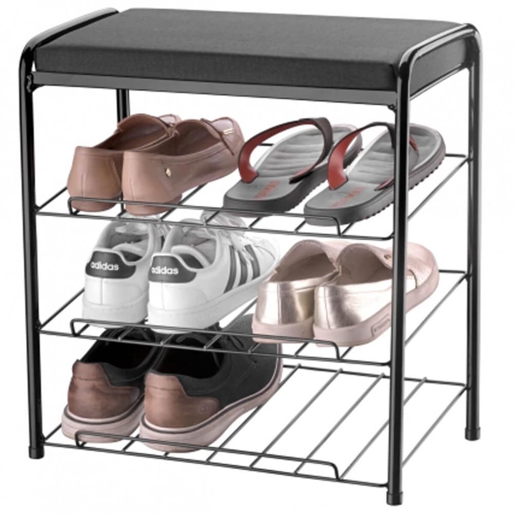 Sapateira Tripla Preta Horizontal com Banco Apoio 27x48x40cm Aço ...