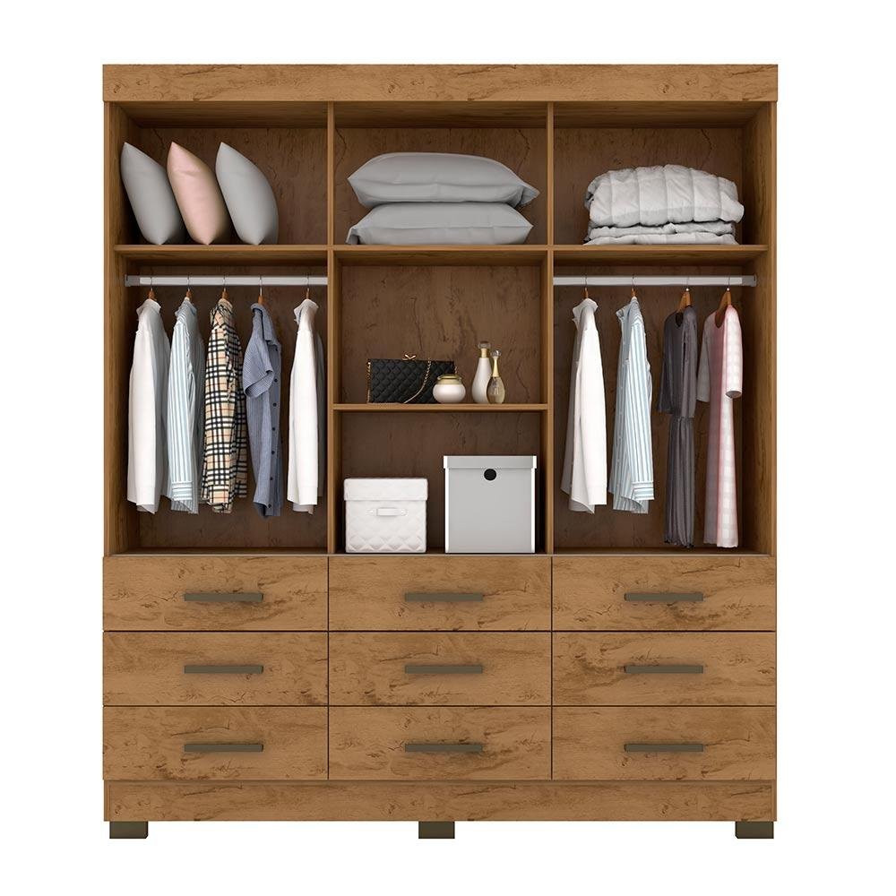 Roupeiro Casal 3 Portas De Correr 9 Gavetas Freijó Carbono 2239-98 ...