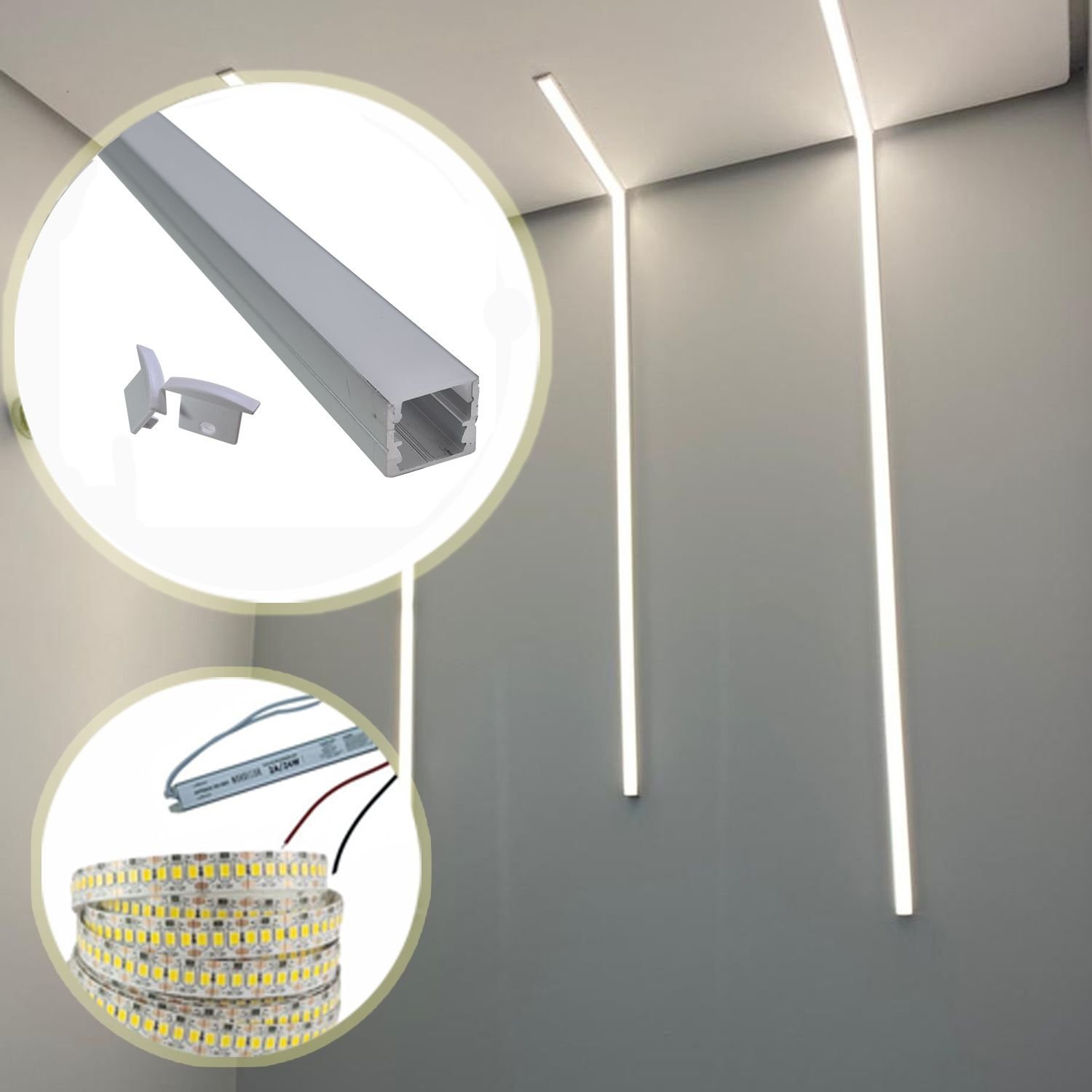 Kit Completo Perfil de Led Sobrepor 1 Metro | MadeiraMadeira