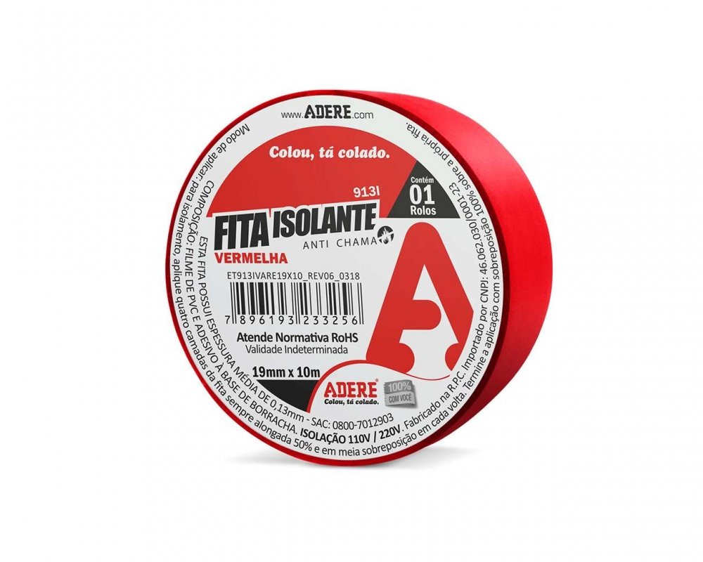Fita Isolante Adere Colorida 19mmx10m Vermelha | MadeiraMadeira