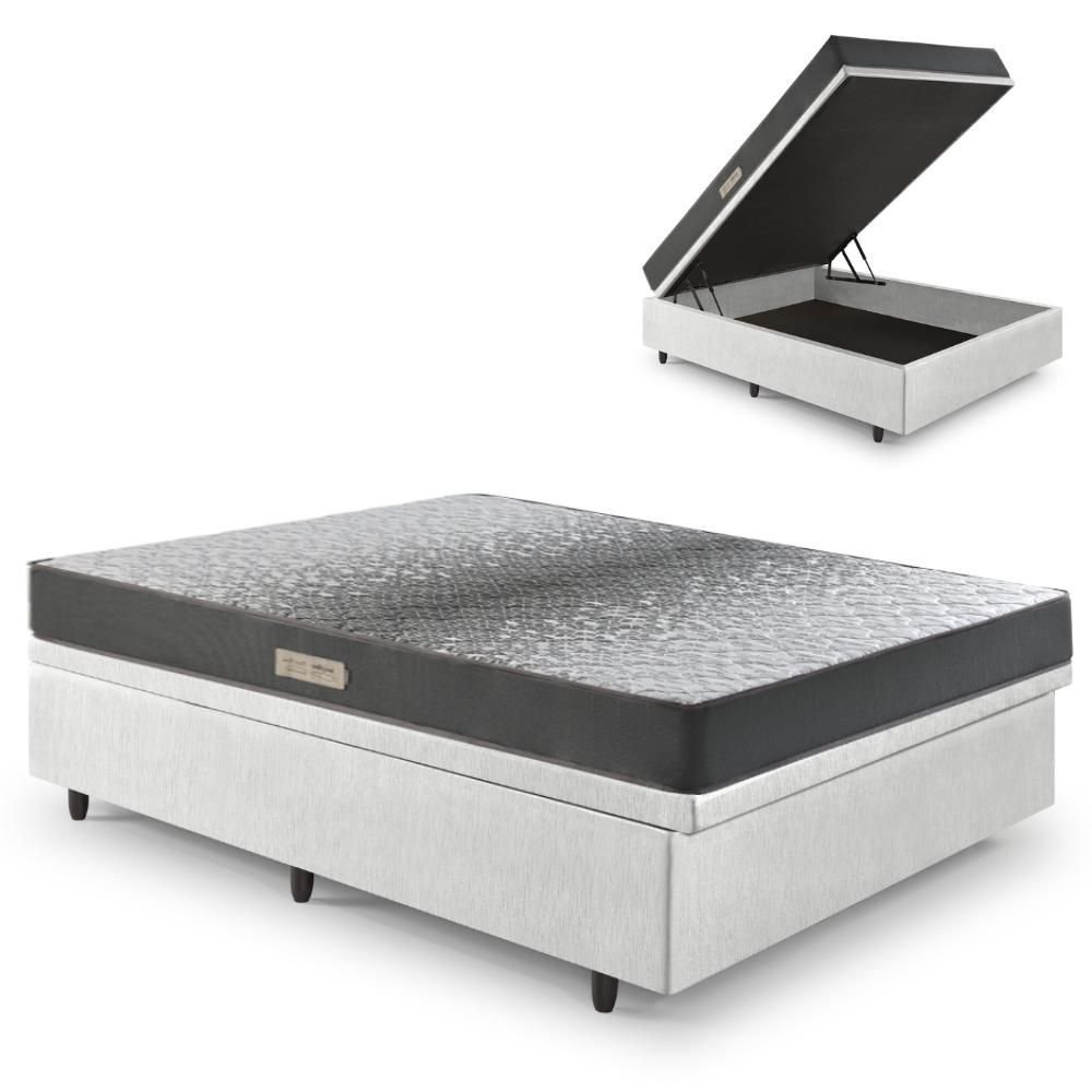 Cama Baú Casal 138x188 Courino Linho Branco com Dual Firm Espuma Ecoflex | MadeiraMadeira
