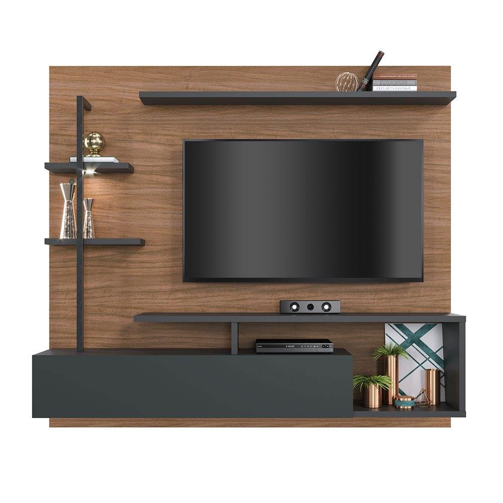 Painel Para TV Até 55 Polegadas Com LED Noce Milano Preto Fosco Monet ...