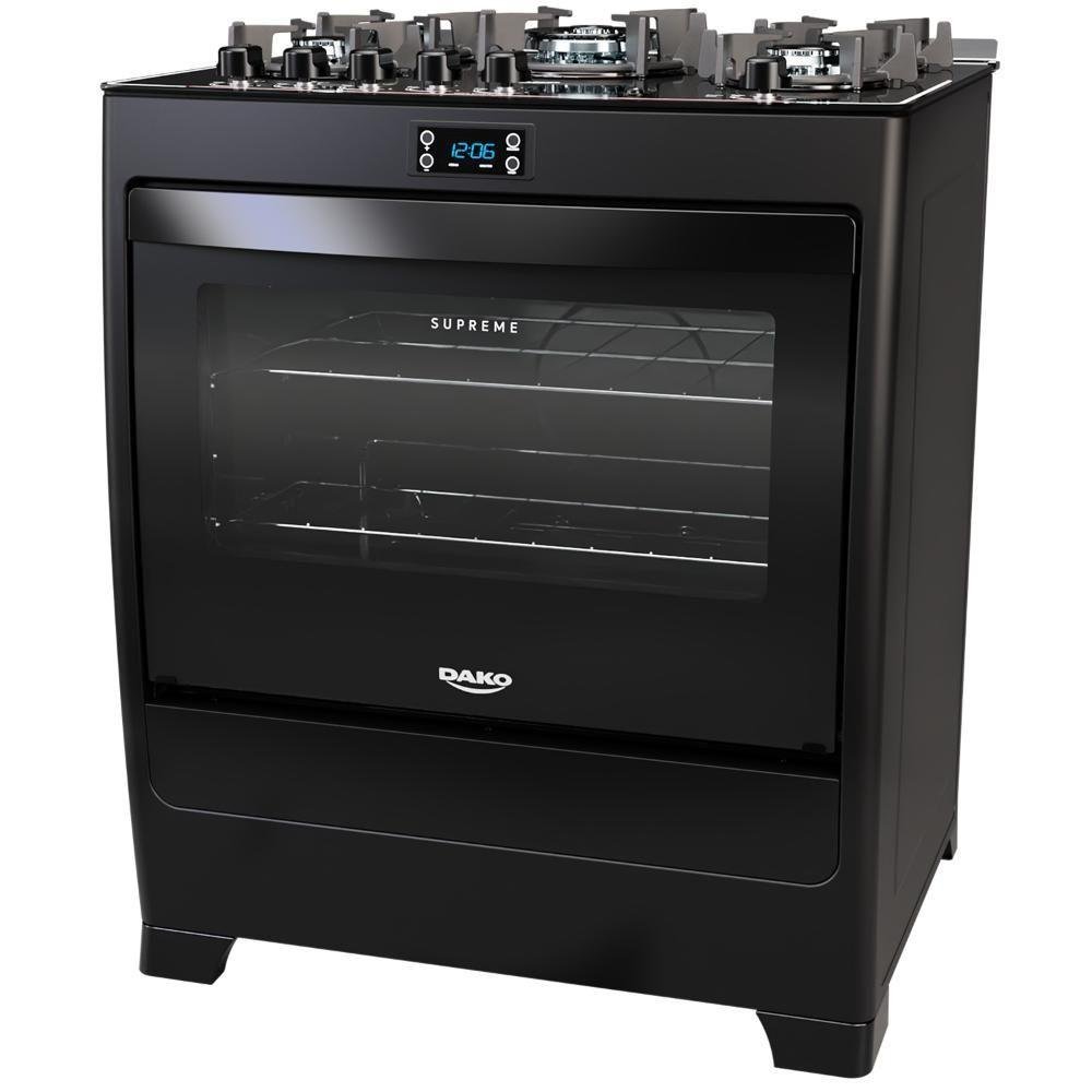 Fogão 5 Bocas Preto Com Mesa De Vidro E Timer Digital Bivolt | MadeiraMadeira