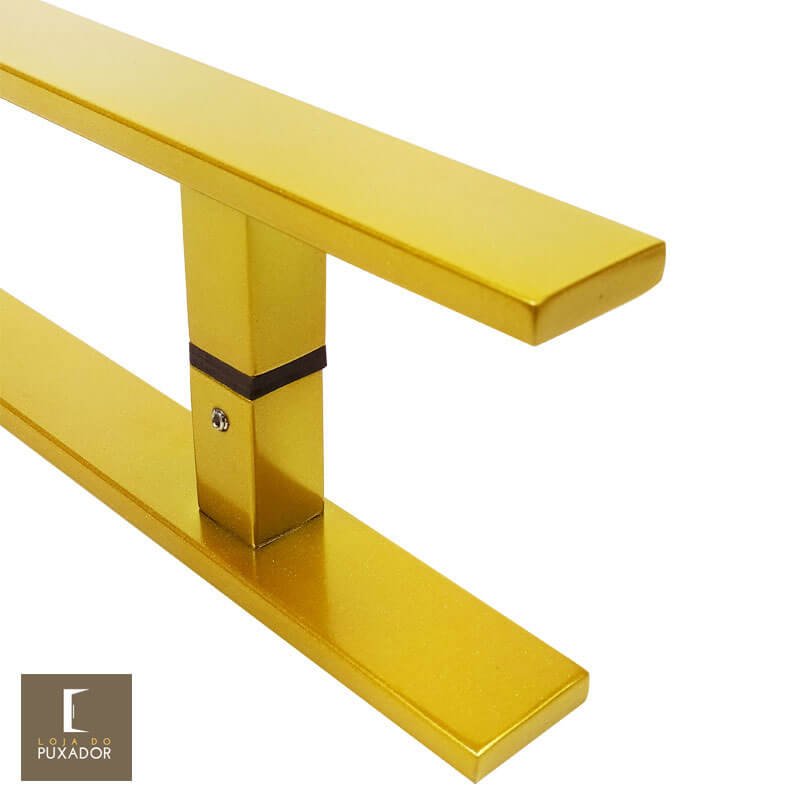 Puxador Para Portas Duplo em Aço Inox Modelo Clean Dourado Metálico ...