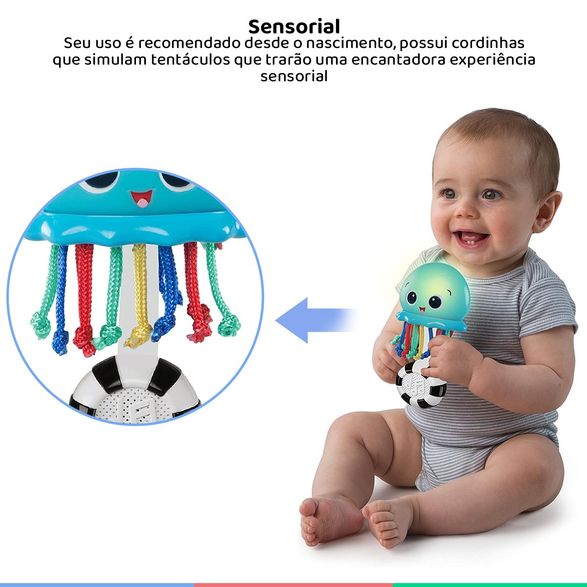 Chocalho Bebê Com Luzes e Melodias Oceano +3 Meses Branco e Azul Baby ...