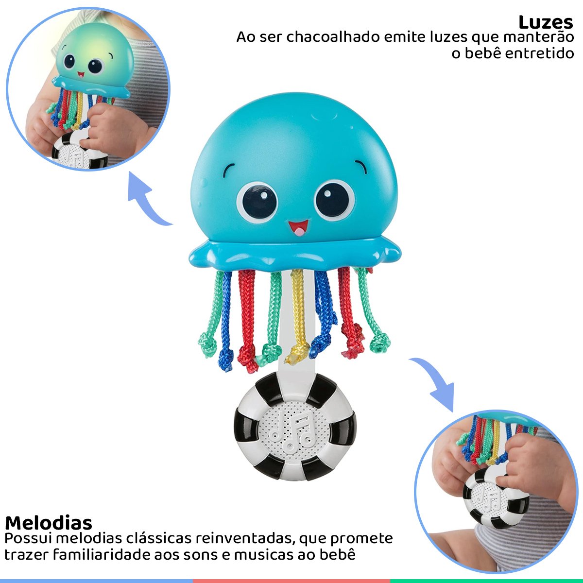 Chocalho Bebê Com Luzes e Melodias Oceano +3 Meses Branco e Azul Baby ...