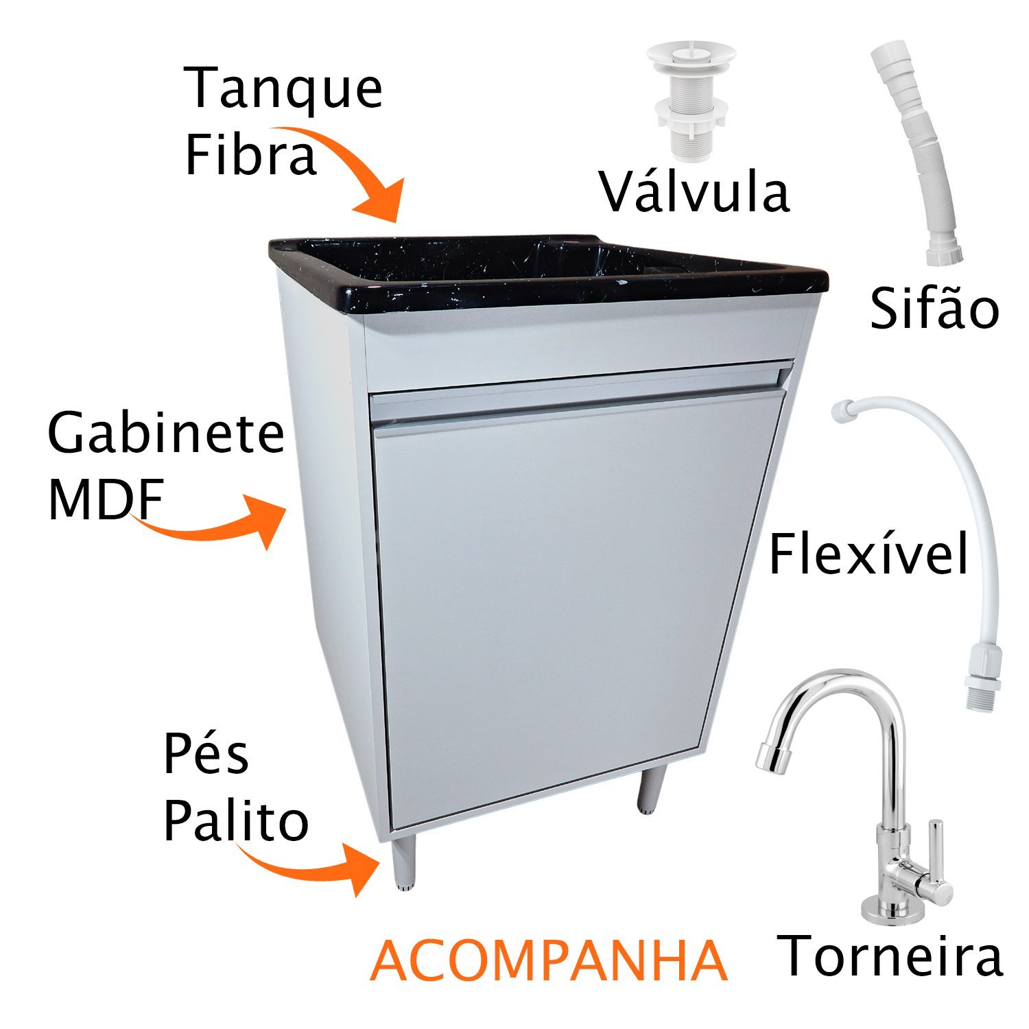 Tanque de Lavar Roupa Grande 40L com Torneira de Bancada Cor:Preto ...