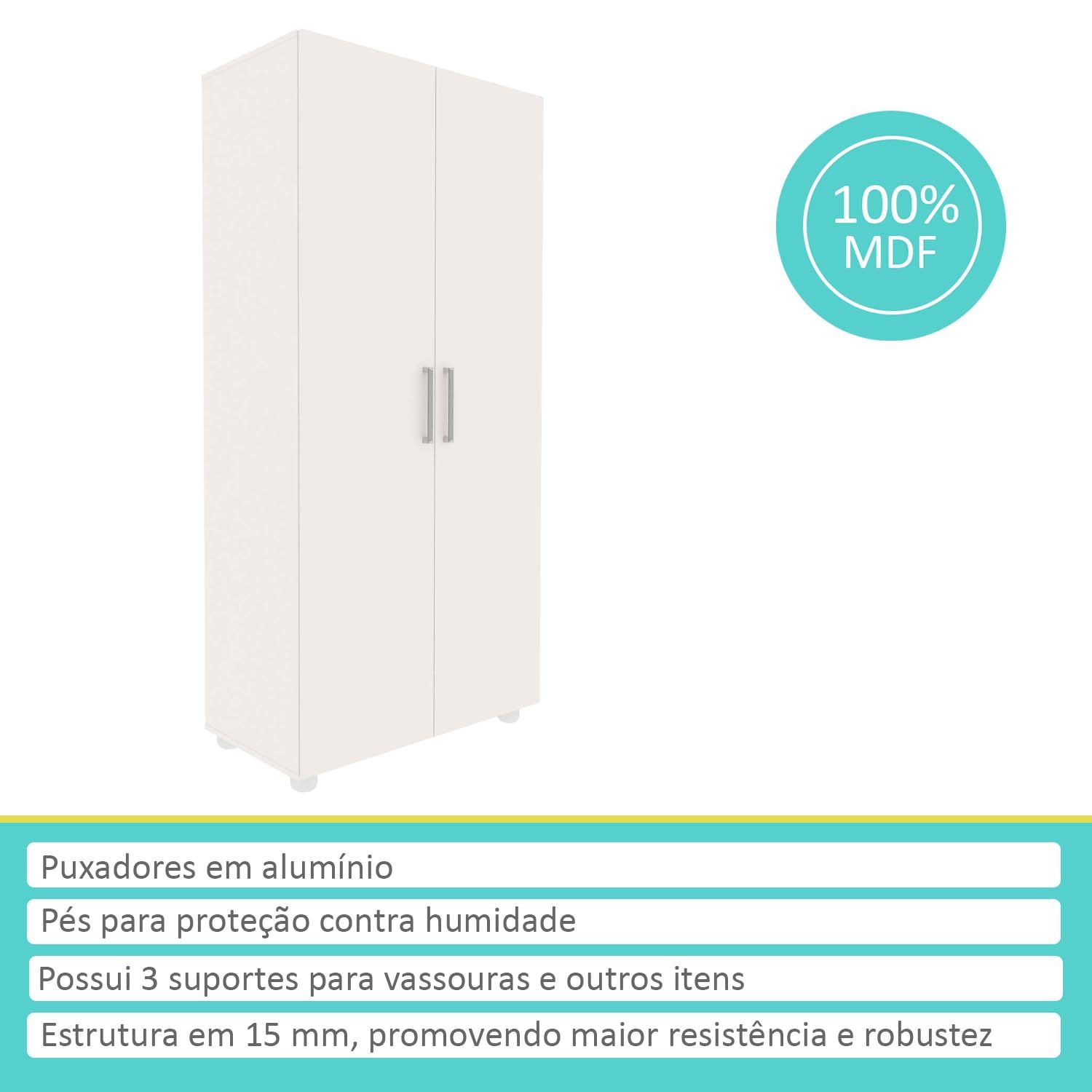 Armário Multiuso 2 Portas 100% Mdf 1293 Branco - Foscarini | MadeiraMadeira