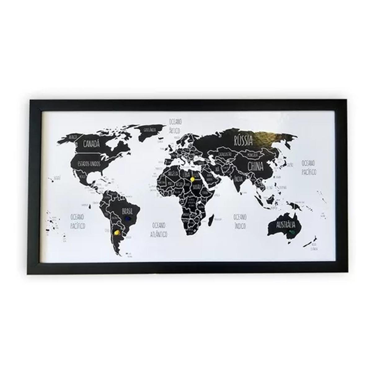 Quadro Mapa Mundi Pin Pinar 63x34cm - 50 Pinos | MadeiraMadeira