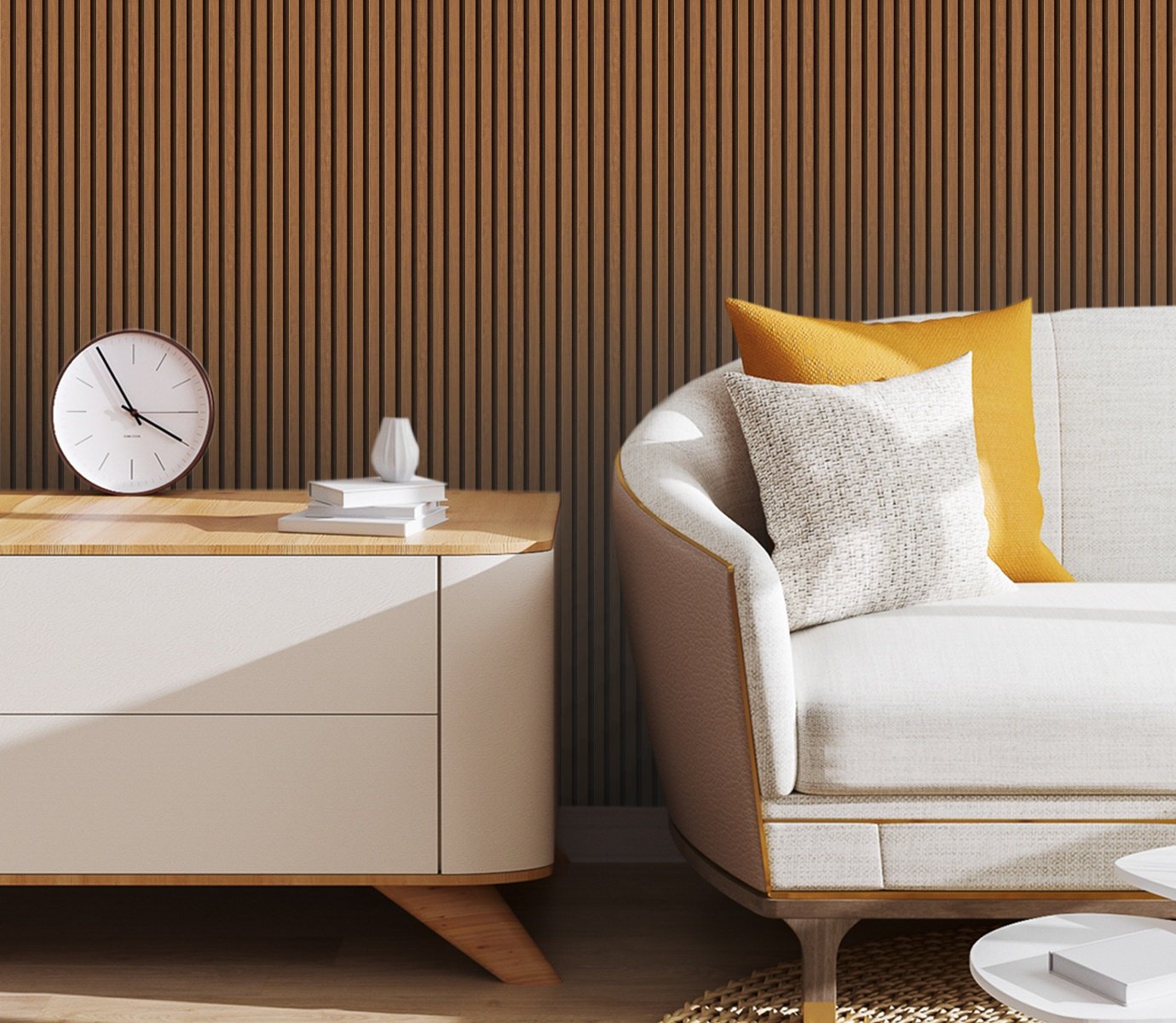 Papel de Parede Ripado Fino Estilo Madeira Pinus Escuro 6m | MadeiraMadeira