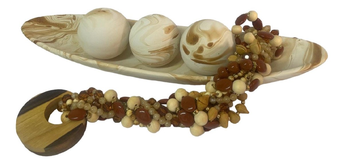 Colar de Mesa Enfeite Decorativo Sementes Madeira e Pedras | MadeiraMadeira